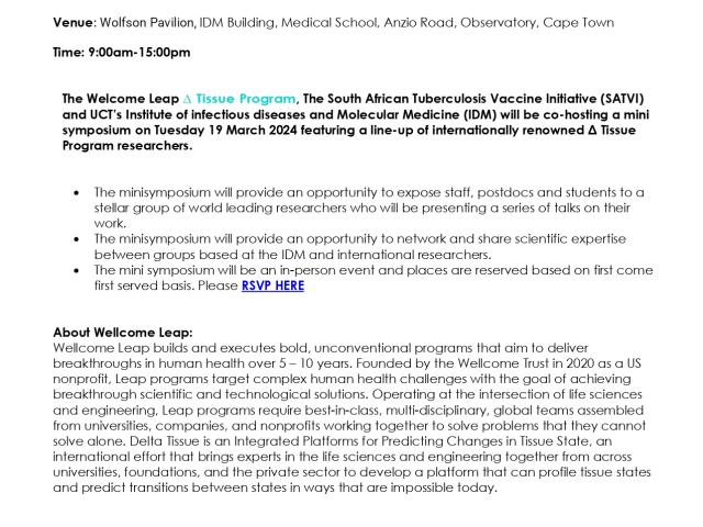 ∆ Tissue Welcome Leap Symposium | Institute of Infectious Disease and ...